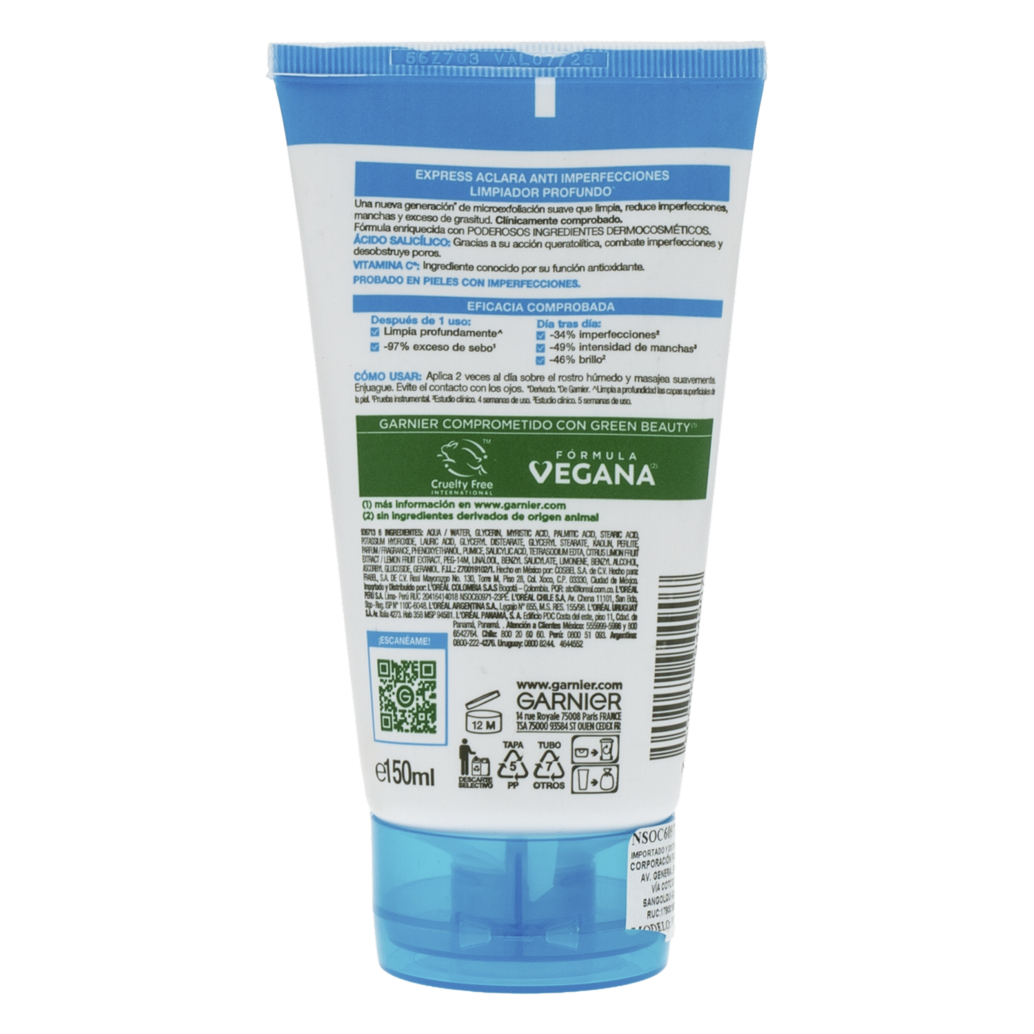Limpiador Facial Profundo Express Aclara Skin Active GARNIER 150 Ml ...